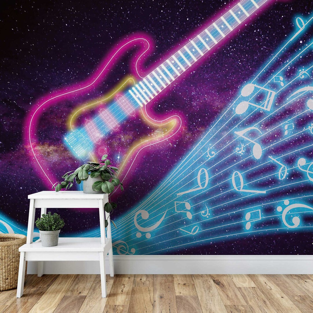 Photo Wallpaper | Kids Guitar | Modern Wallpaper Purple Blue Guitar ...