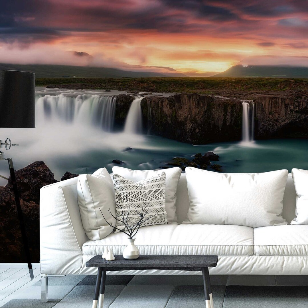 Photo Wallpaper Silky Waterfalls Waterfall Blue Green Orange Living ...