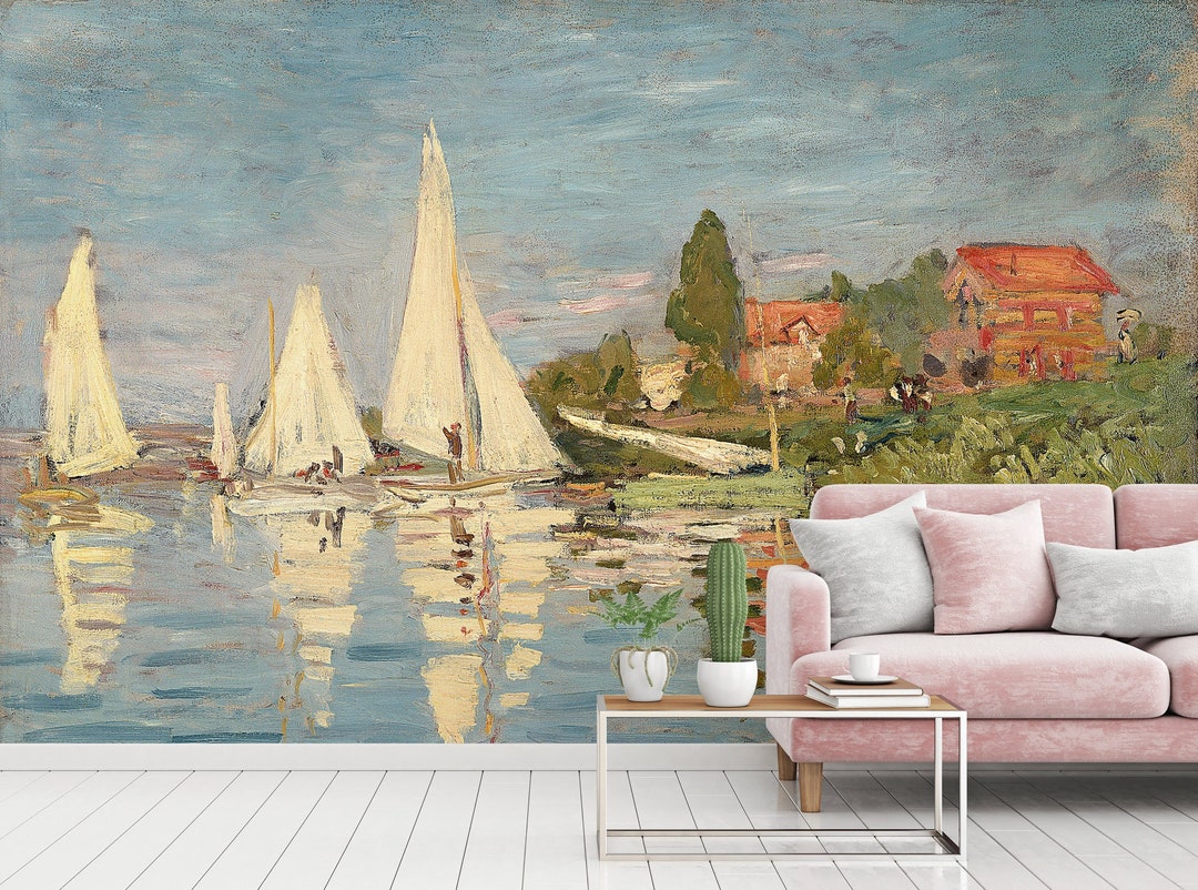 Mural Claude Monet Danae Boats Lake Nature Landscape Artwork Art Living ...