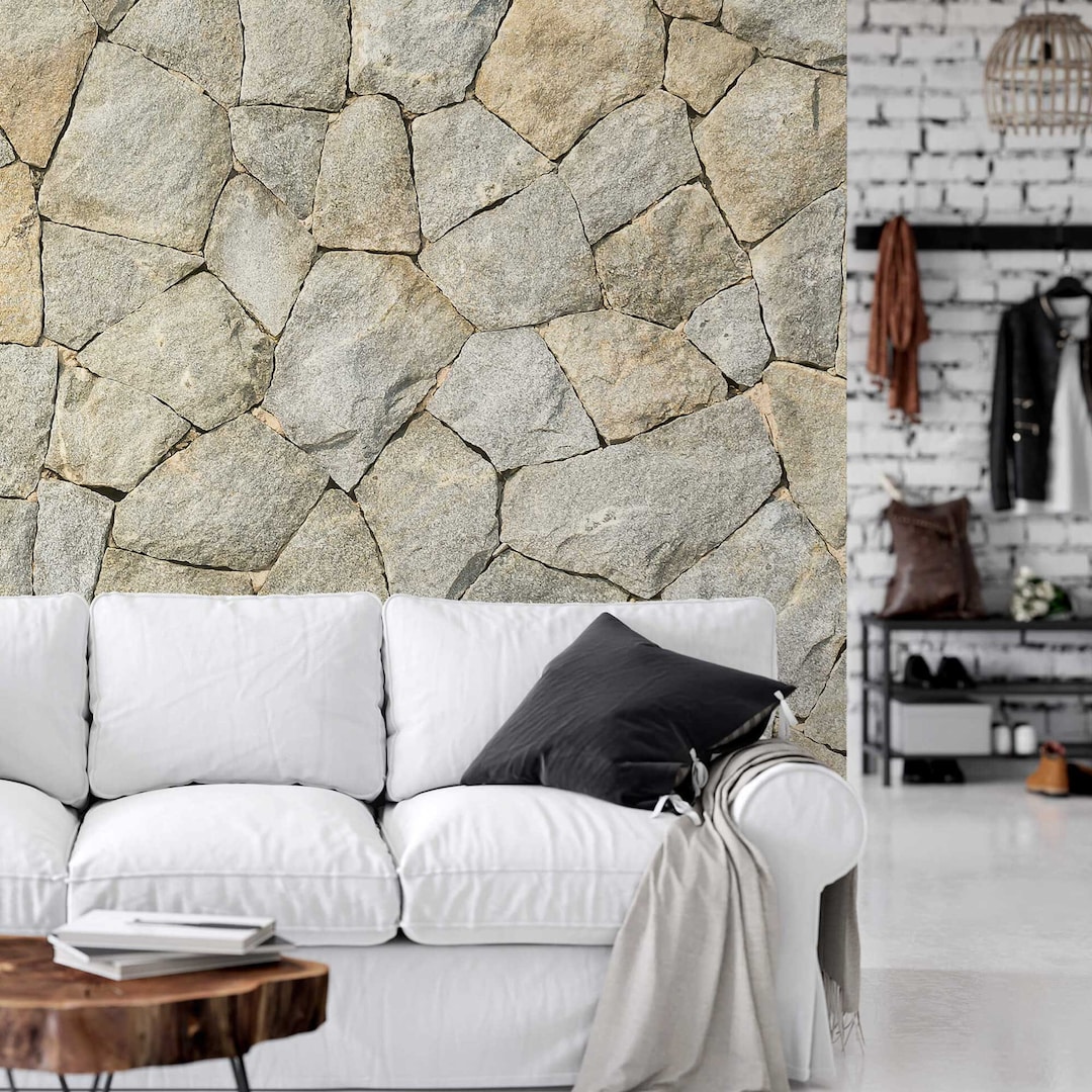 Photo Wallpaper Natural Stone Wall II Stone Wallpaper Brown Cream ...