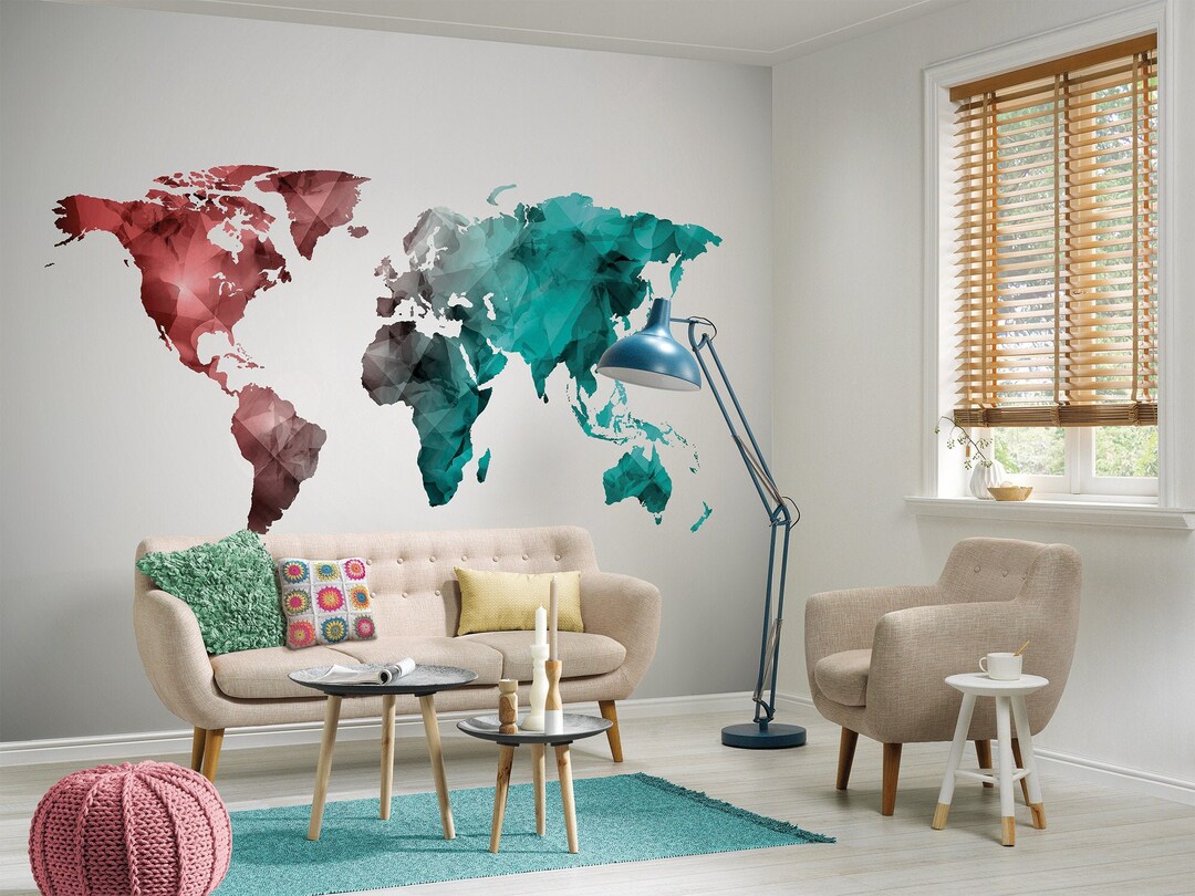 World Map Wallpaper White Blue World Graphic Living Room Wallpaper Map ...