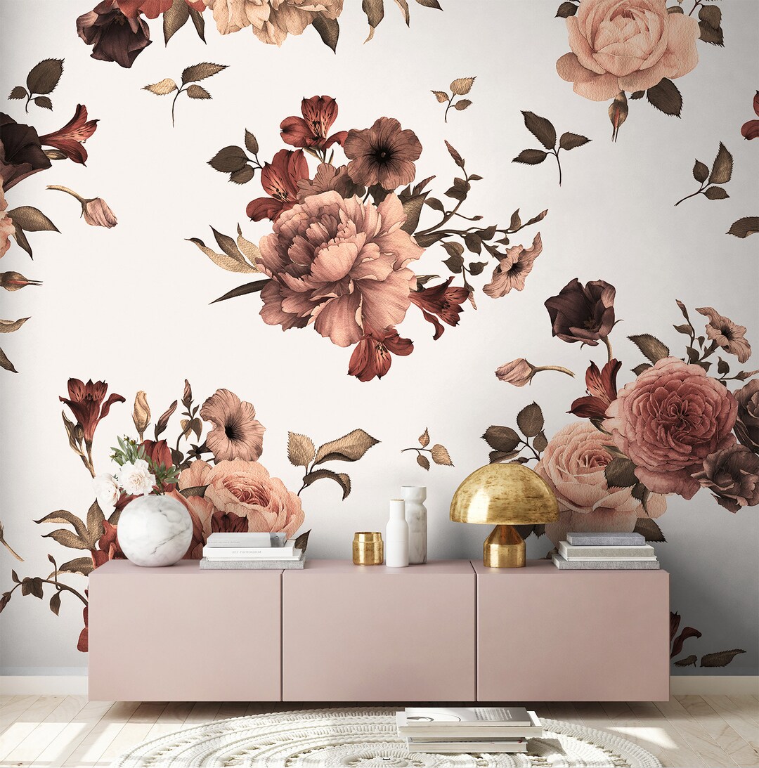Wallpaper With Flowers Pink Cream Brown | Photo Wallpaper Flower ...