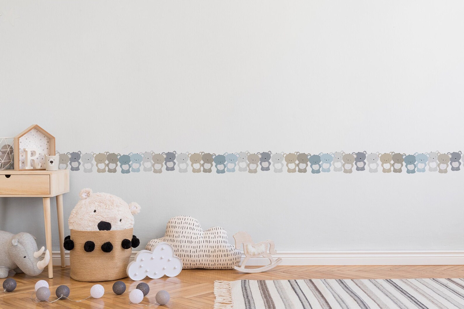 Wallpaper Border Boys Room Cute Bears Blue White Gray - Etsy