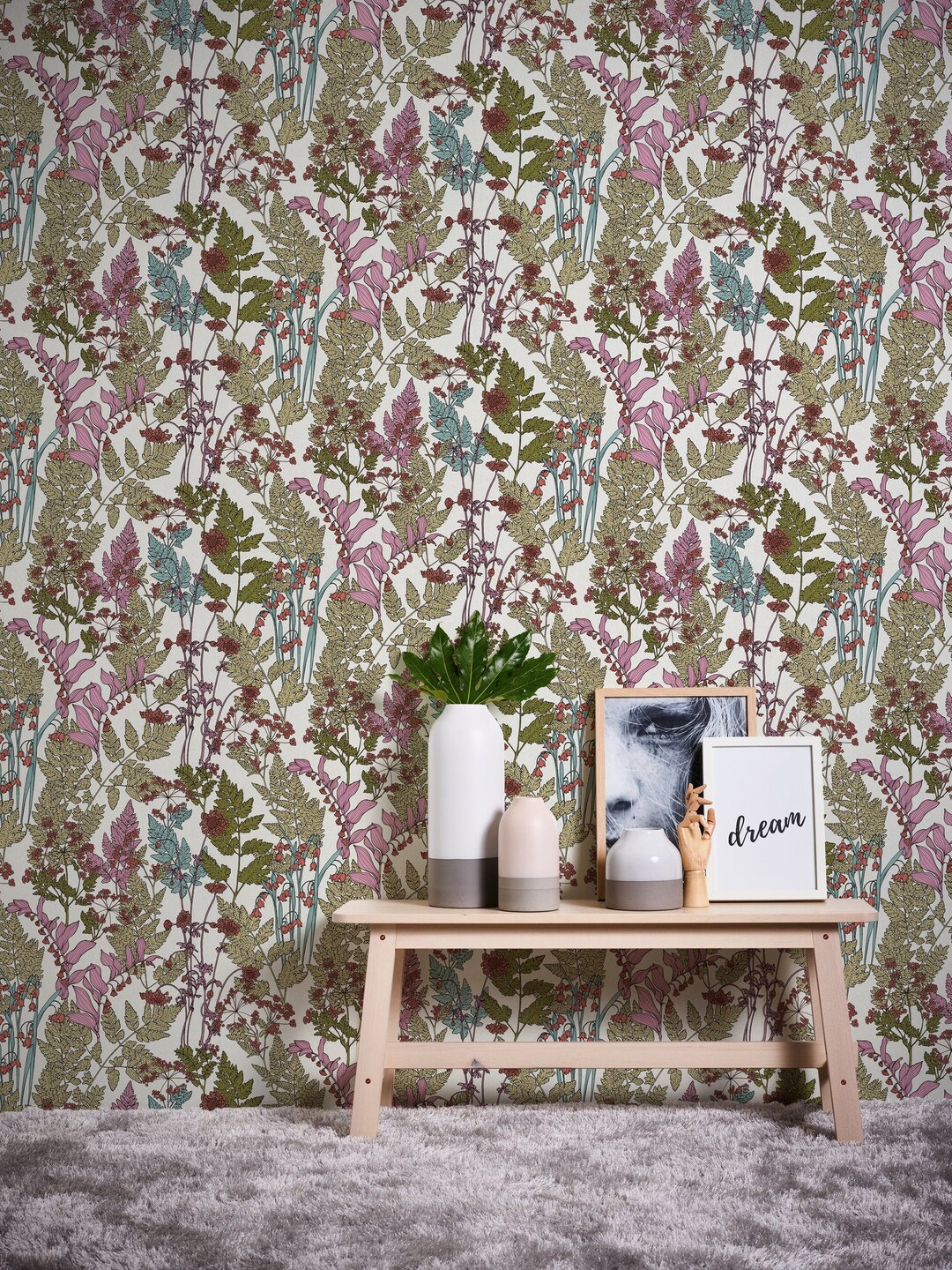 Schwedische Blumentapete | Weiße Vliestapete mit bunten Blumen ideal ...