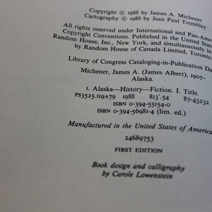 Alaska /james A. Michener /1988 First Edition Vintage Hardcopy ...