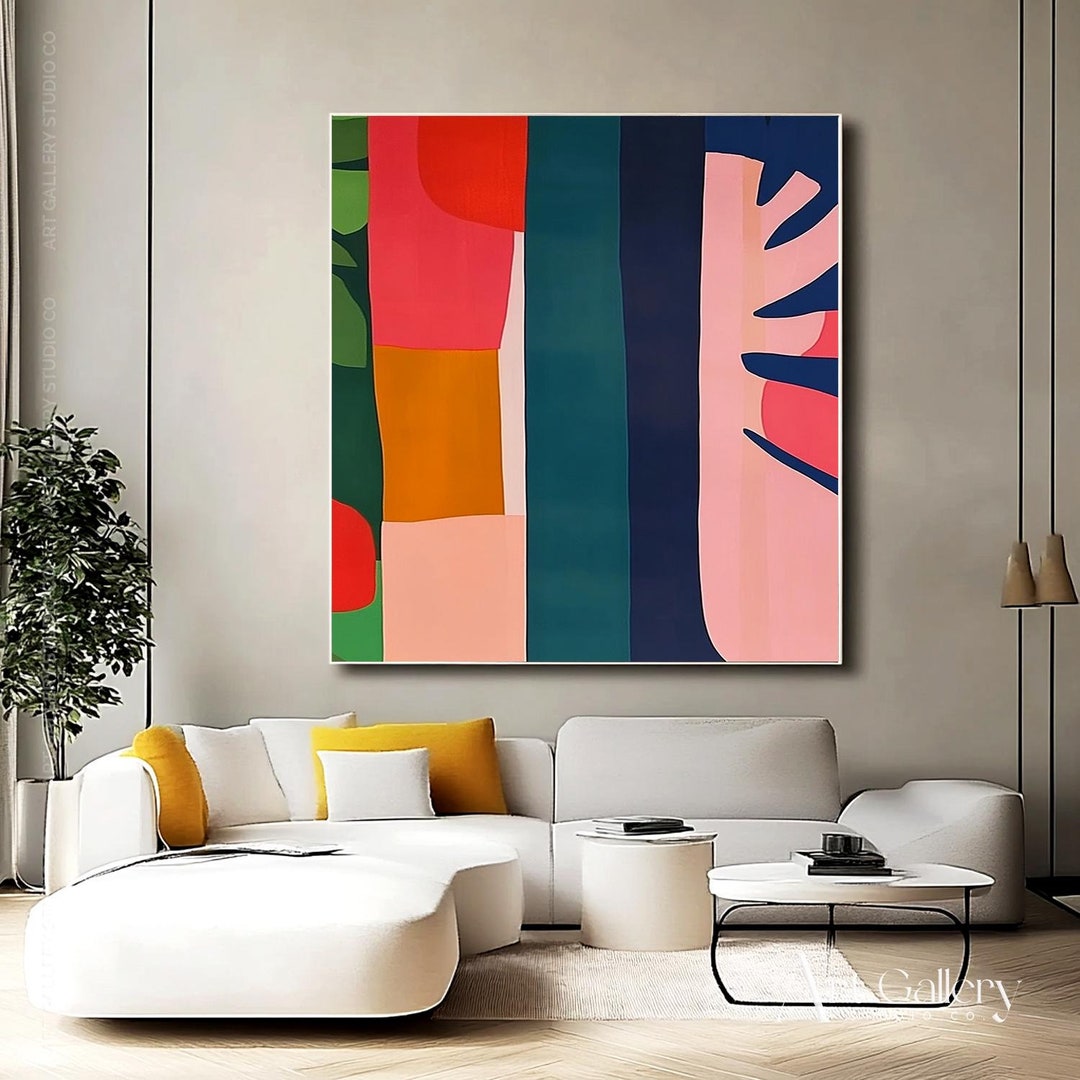 Handmade Abstract Shapes Canvas Art, Colorful Geometric Wall Decor - Etsy