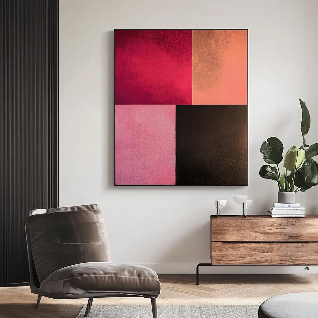 Burgundy Abstract Wall Art for Sale, Modern Geometric Canvas Painting ...