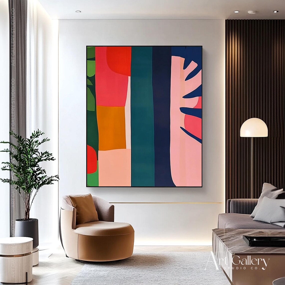 Handmade Abstract Shapes Canvas Art, Colorful Geometric Wall Decor - Etsy