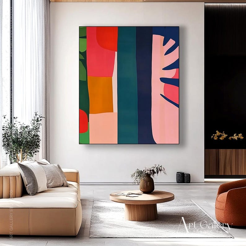 Handmade Abstract Shapes Canvas Art, Colorful Geometric Wall Decor - Etsy