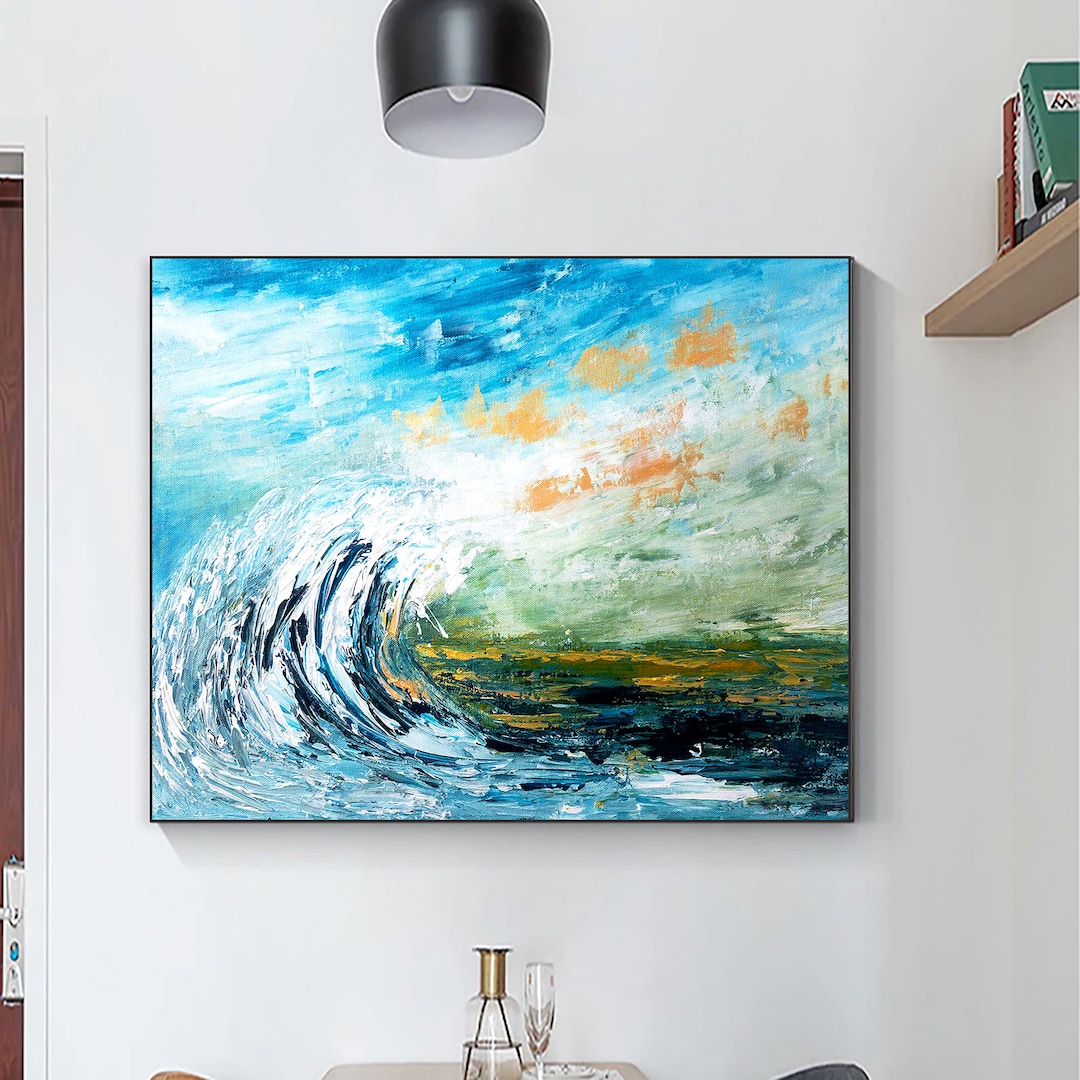 Original Textured Blue Waves Painting on Canvas – Abstract Seascape ...