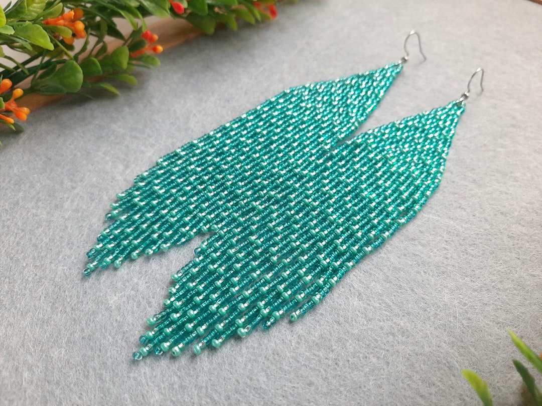 Bead Earrings Dangle Seed Bead Chandelier Fringe Earrings Long Bohemian ...