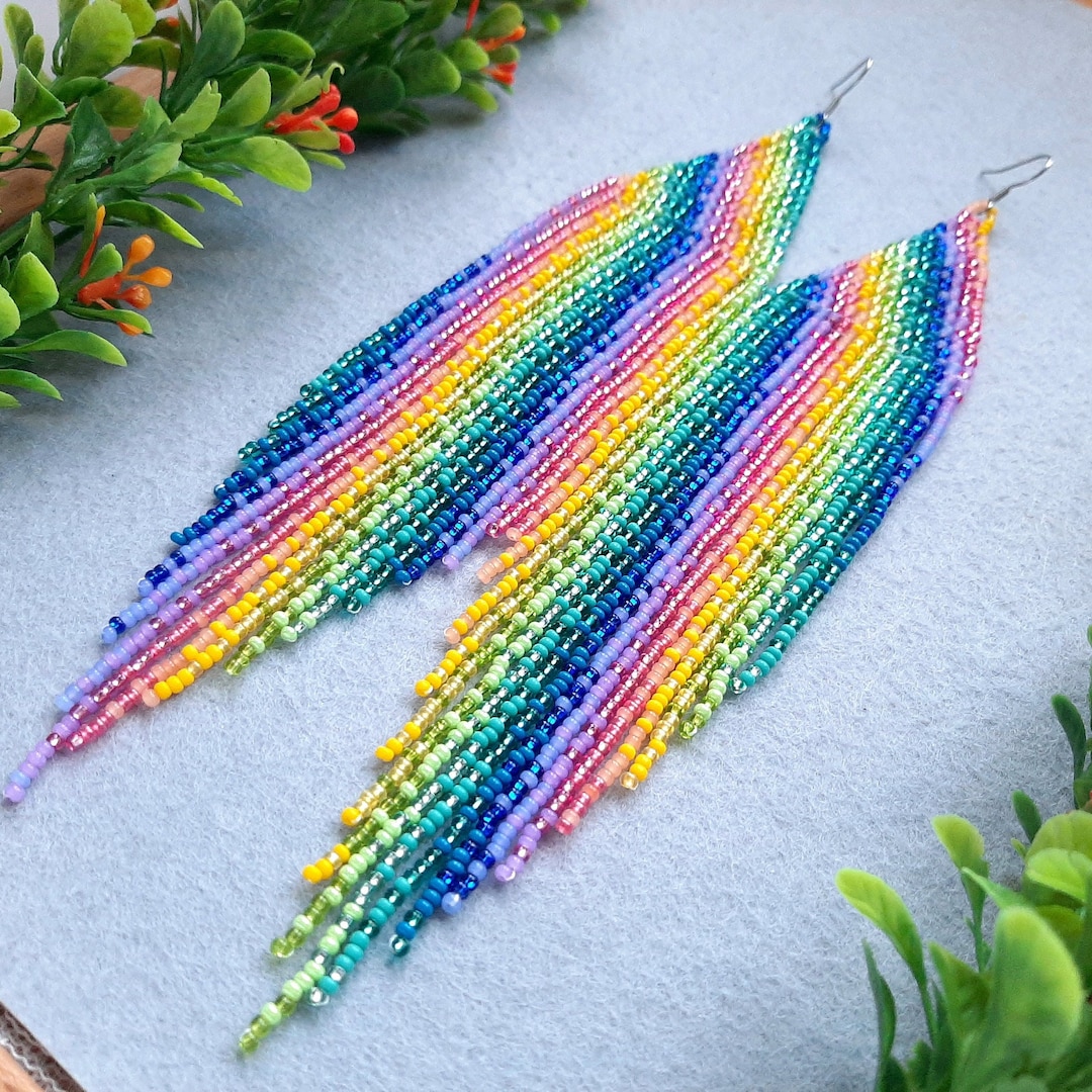 Rainbow Bead Earrings Seed Bead Statement Earrings Boho/gypsy Earrings Dangle Earrings for Women ...