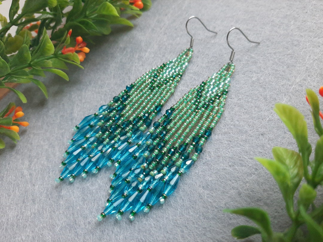 Green Bead Earrings Elegant Dangle Earrings Tropical Earrings Women ...