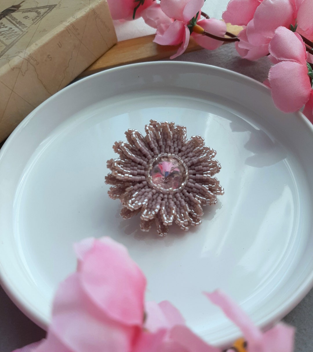 Beaded Flower Pink Floral Brooch Statement Brooch for Women Gift - Etsy