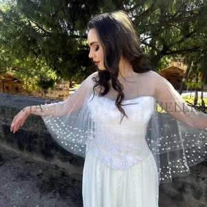 Ivory Pearl Topper, Pearl Veil, Cape Veil, Bridal Cape, Pearl Capelet ...