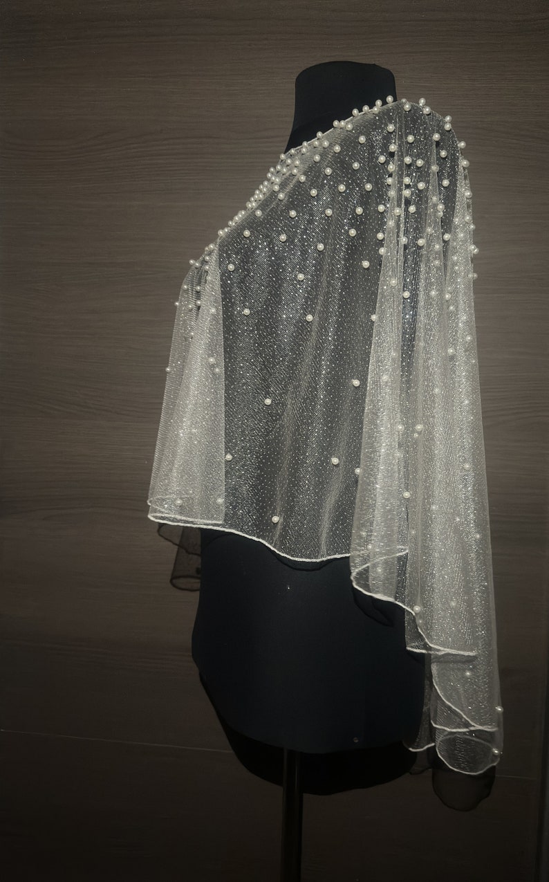 Glitter Cape Pearl Wedding Glitter Cape Bolero With Sequins Ivory Pearl ...