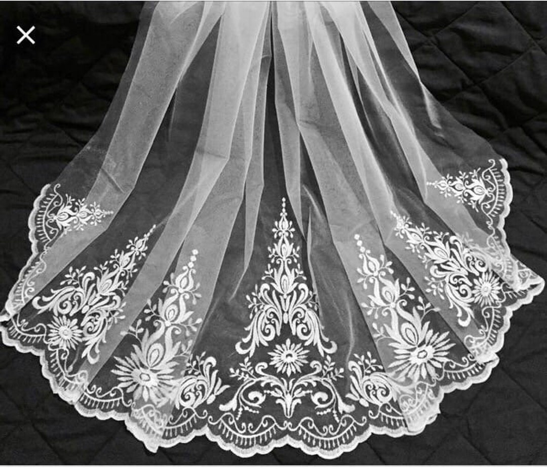Veil Embroidered Edge Bridal Veil 1 Tier Veil Tulle Veil Wedding ...
