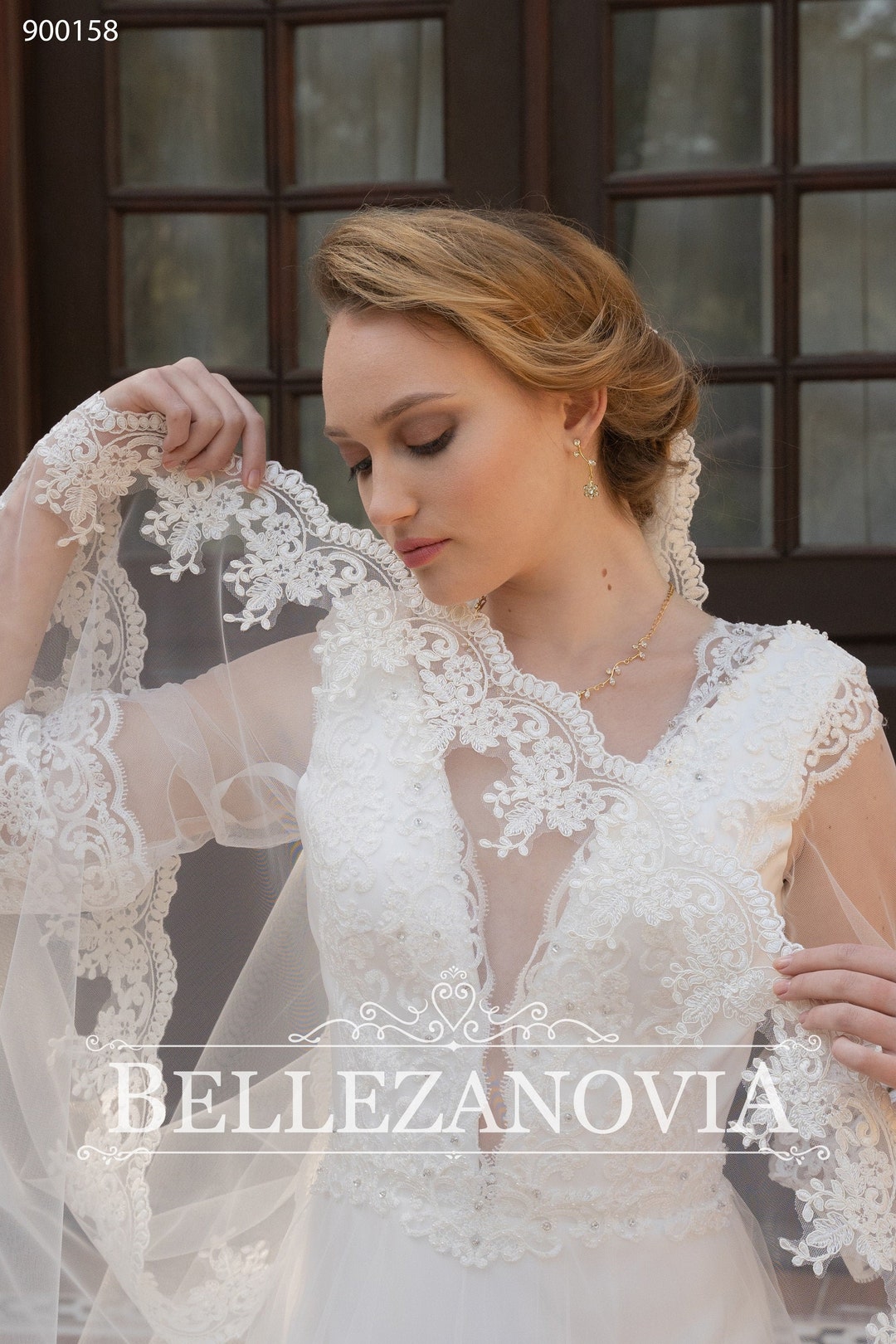 Cathedral Long Lace Wedding Veil, Flower Wedding Veil, Lace Chapel ...