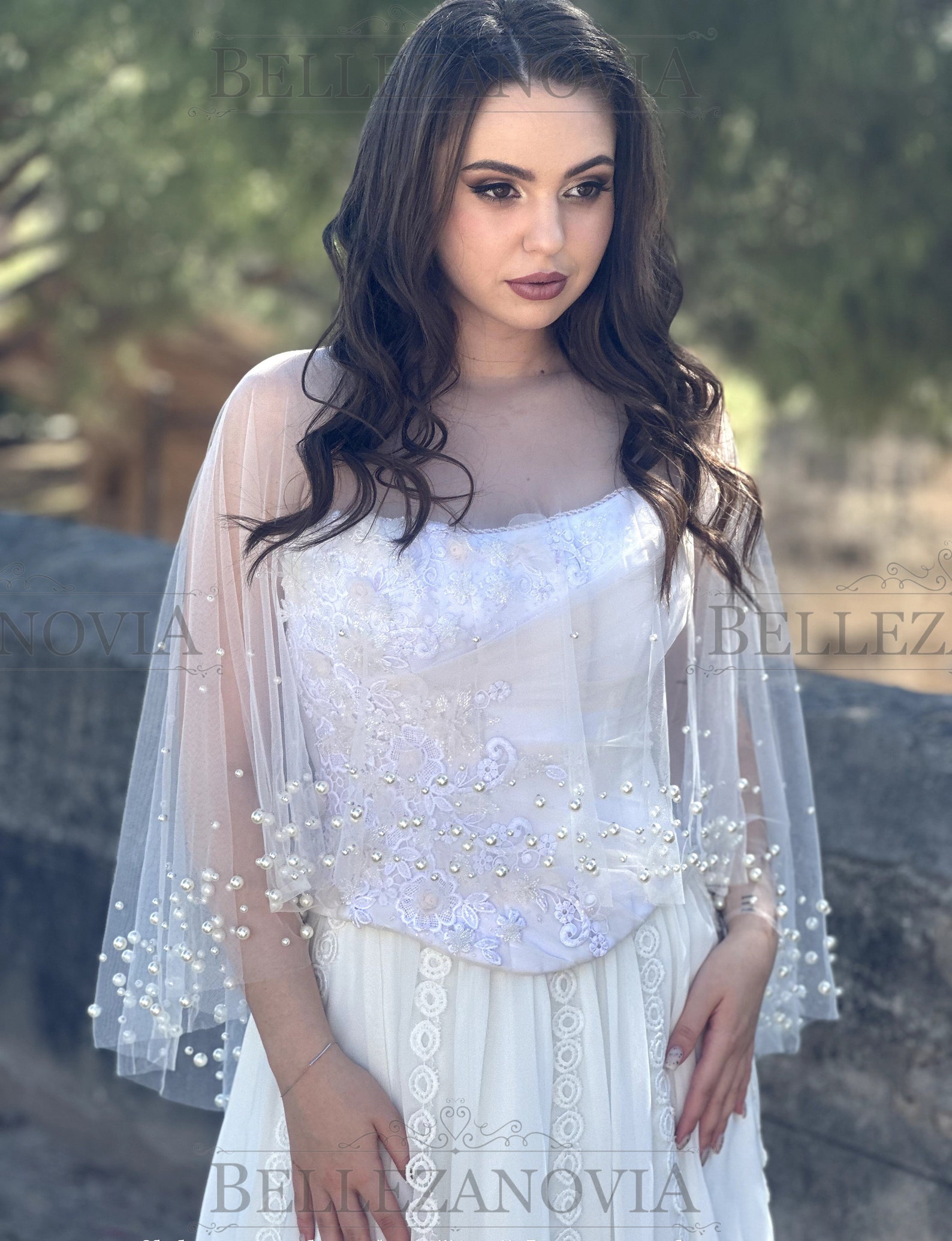Ivory Pearl Topper, Pearl Veil, Cape Veil, Bridal Cape, Pearl Capelet ...