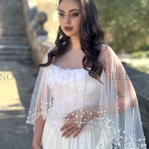 Ivory Pearl Topper, Pearl Veil, Cape Veil, Bridal Cape, Pearl Capelet ...