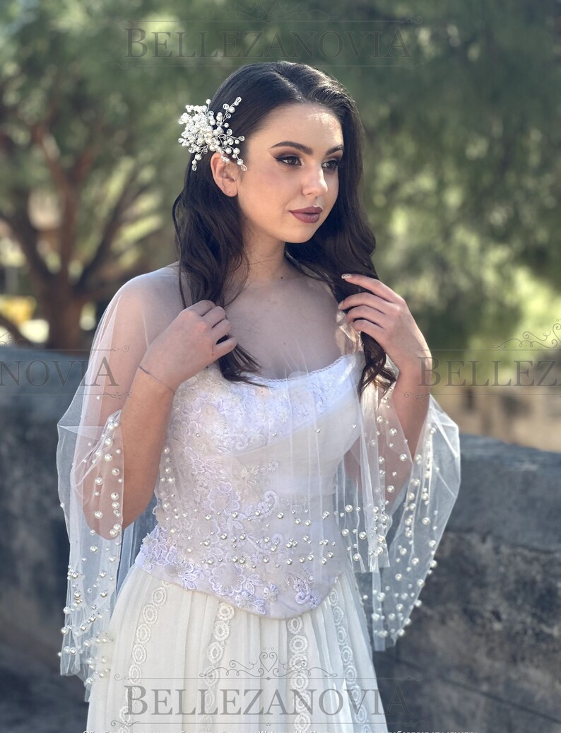 Ivory Pearl Topper, Pearl Veil, Cape Veil, Bridal Cape, Pearl Capelet ...