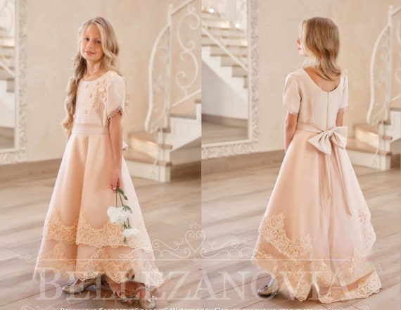 Flower Girl Dress Satin Flower Girl Dress Lace Flower Girl Etsy