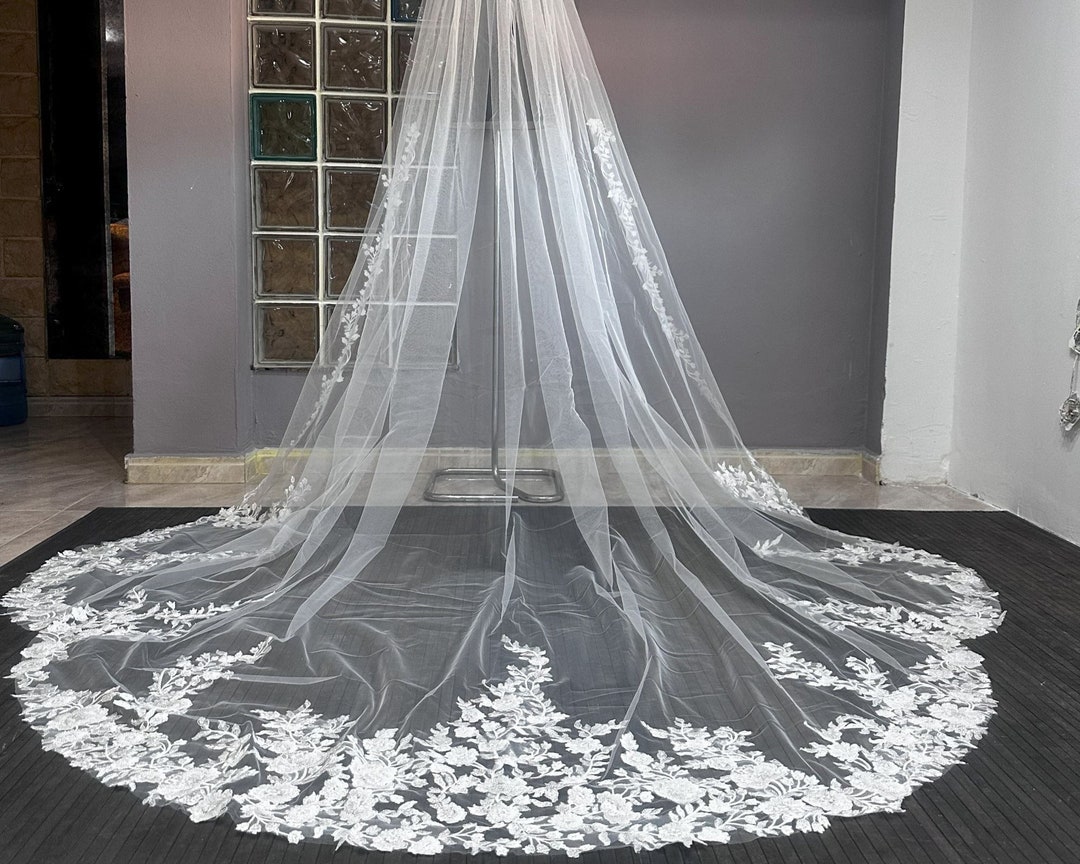 Wedding Veil Floral Veil Lace Veil Cathedral Veil Chapel Length Veil ...