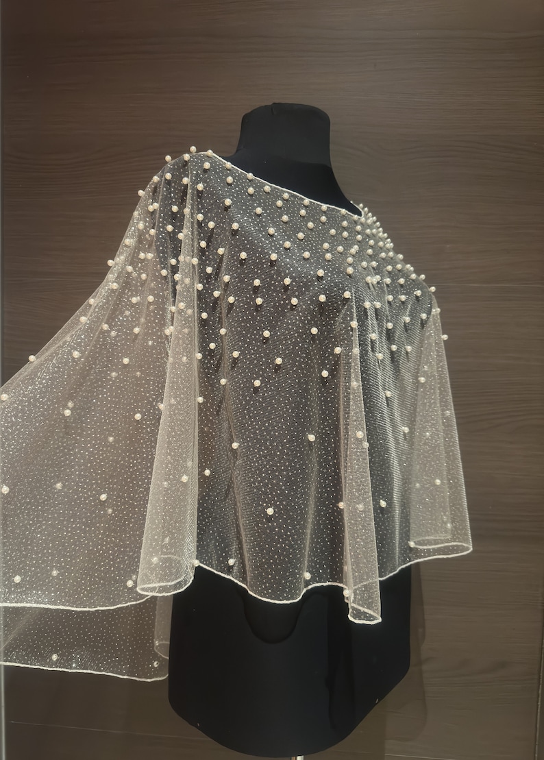 Glitter Cape Pearl Wedding Glitter Cape Bolero With Sequins Ivory Pearl ...
