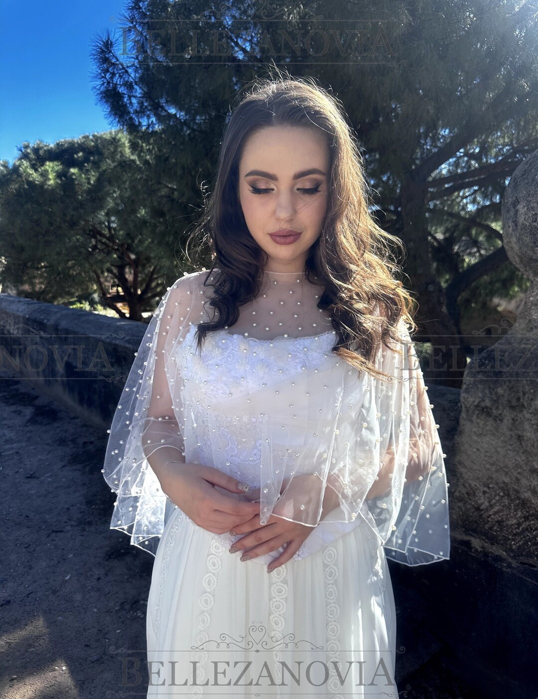 Pearl Cape, Wedding Cape, White Pearl Topper, Ivory Pearl Topper, Pearl ...