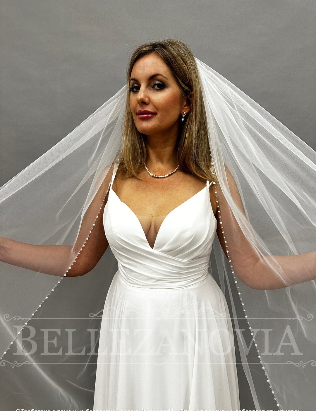 Pearl Beaded Wedding Veil, Pearl Bridal Veil, Beaded Edge Cathedral ...