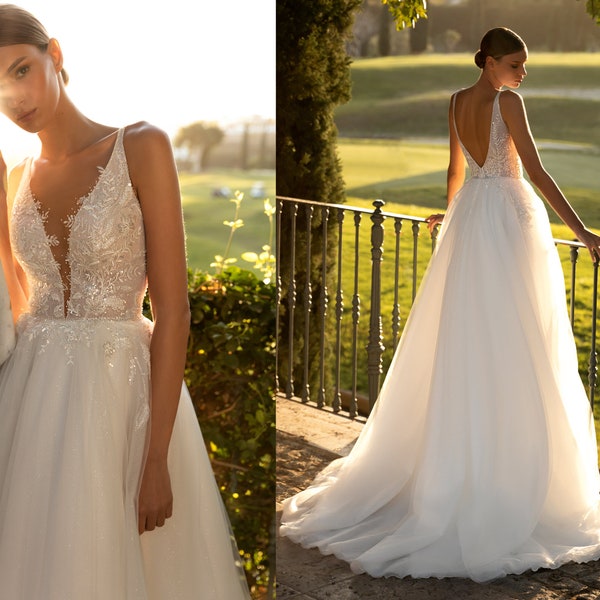 Plunging Neckline Wedding Dress - Etsy