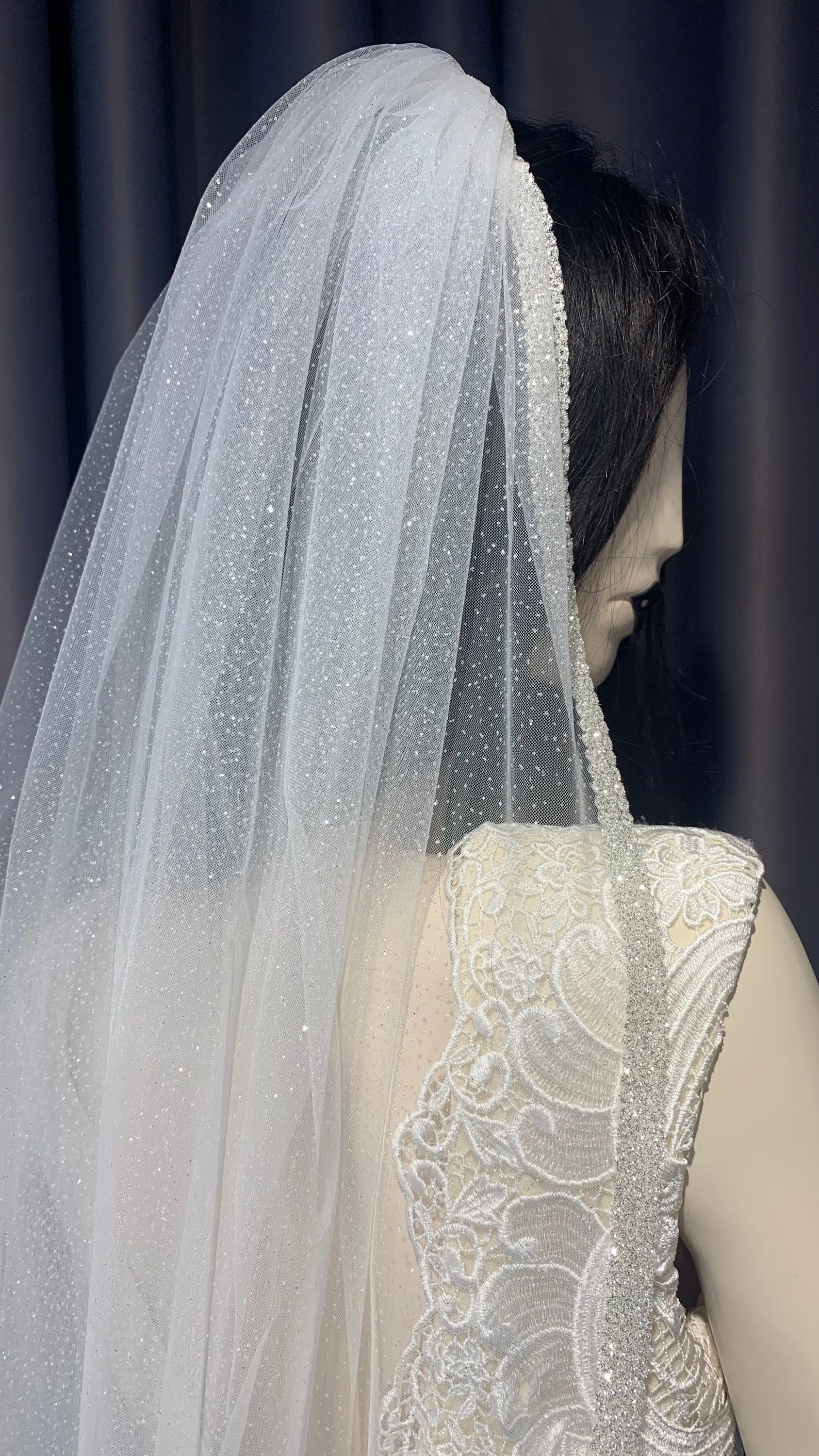 Fingertip glitter wedding veil with Beaded Glitter Bridal | Etsy