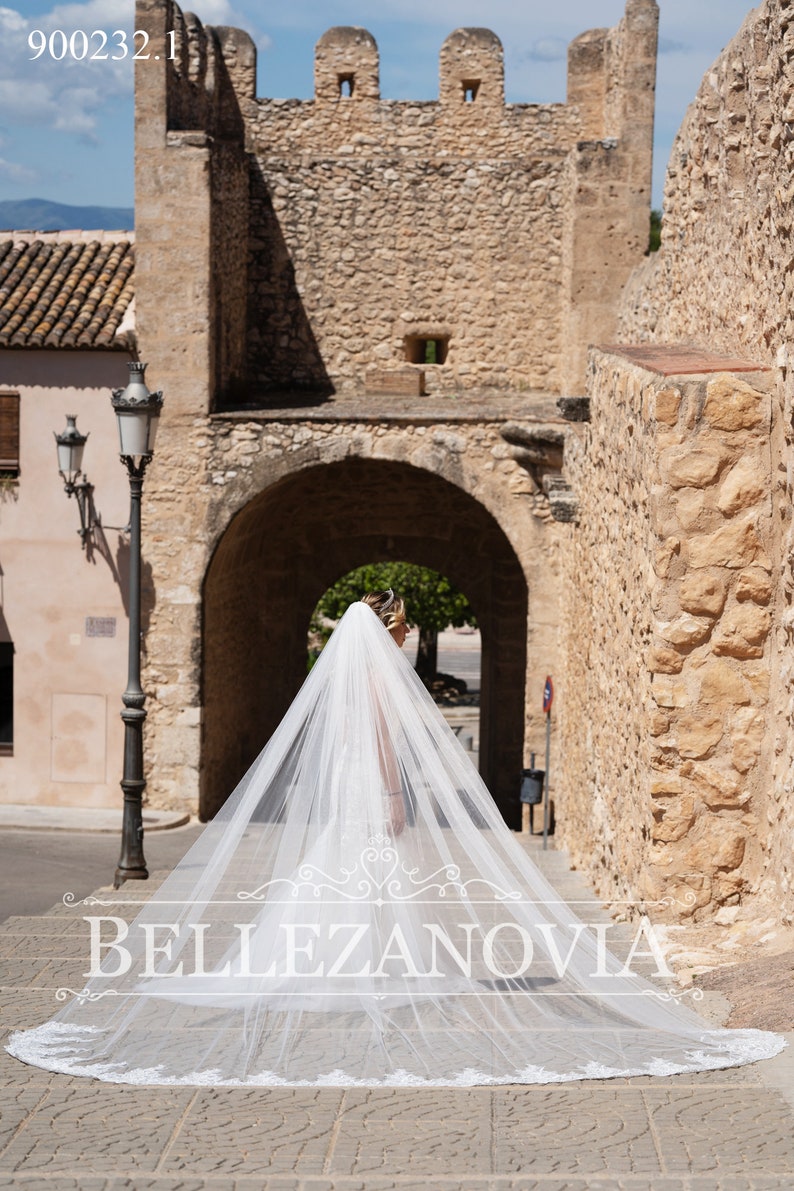 Cathedral Wedding Veil, Lace Wedding Veil, Lace Trim Bridal Veil ...
