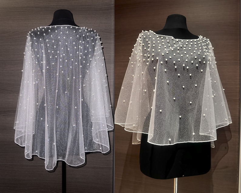 Glitter Cape Pearl Wedding Glitter Cape Bolero With Sequins Ivory Pearl ...