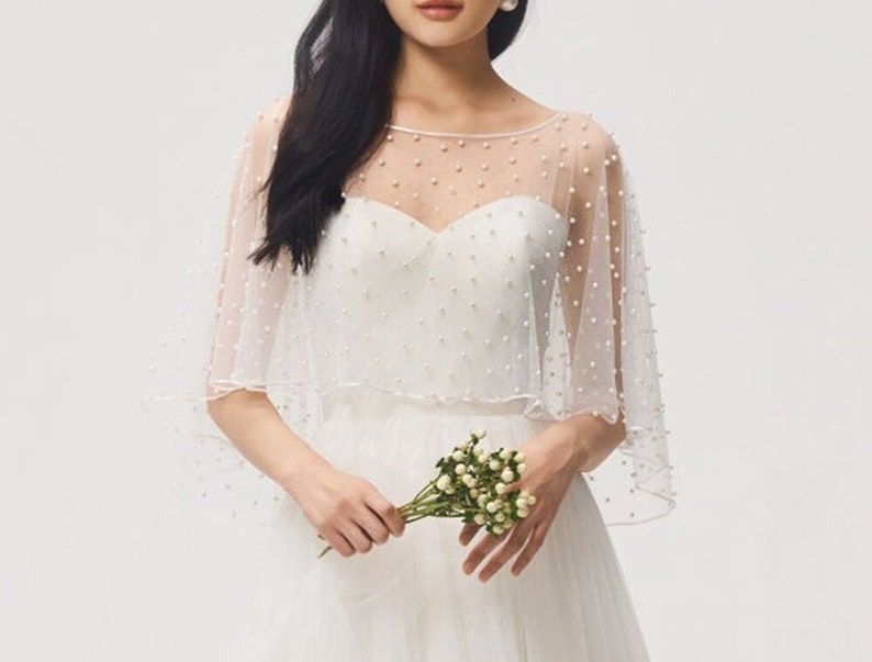 Pearl Cape Wedding Cape White Pearl Topper Ivory Pearl - Etsy