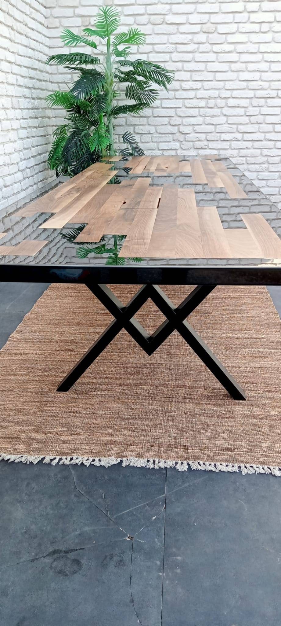 Walnut Conference Table – Black Epoxy Table – Elegant River Table ...