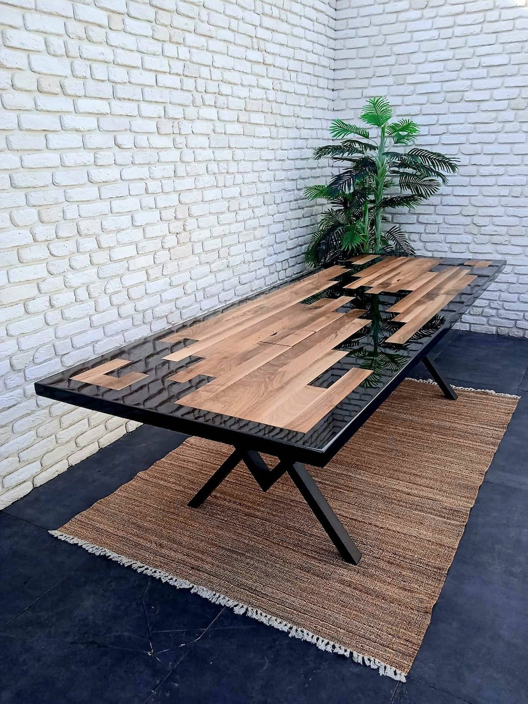Walnut Conference Table – Black Epoxy Table – Elegant River Table ...