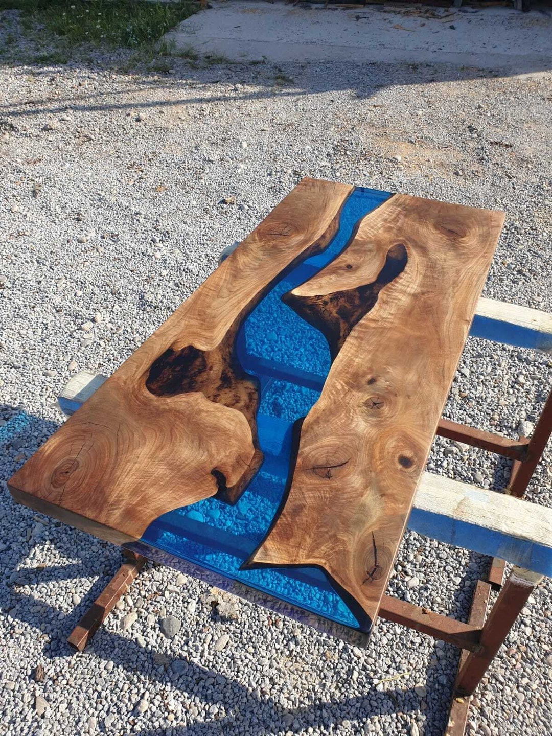 Blue Epoxy River Table – Epoxy Dining Table – Walnut Wood Dining Table ...