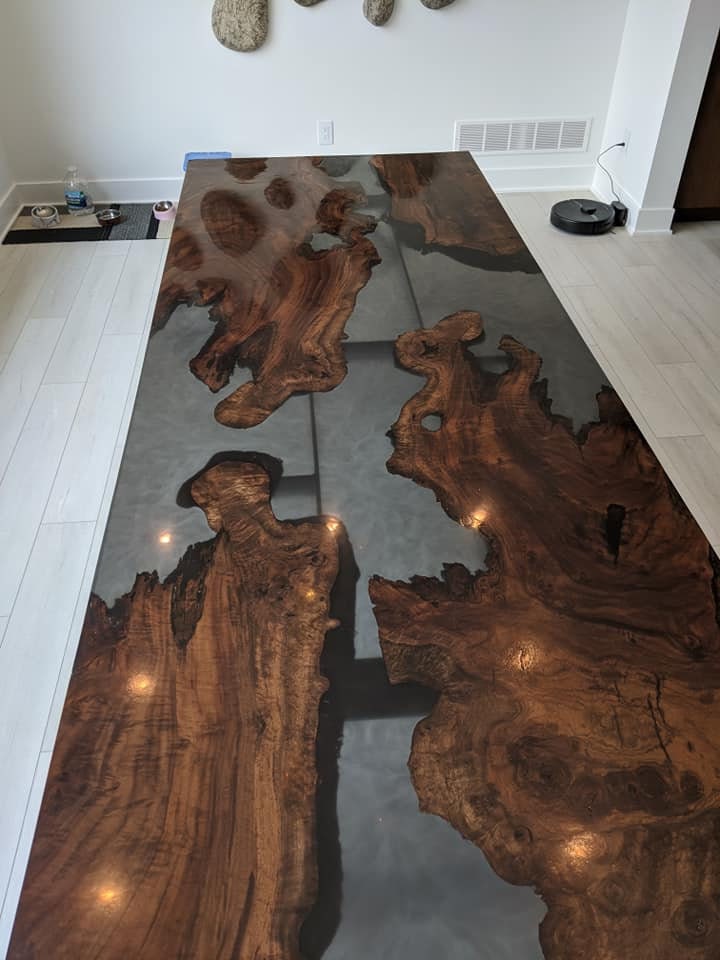 Custom 70 X 38 Walnut Wood Clear Smokey Color Epoxy River Dining Table ...