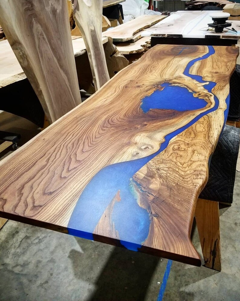 Made to Order Custom Blue Epoxy Kitchen Table, Blue Epoxy Dining Table ...