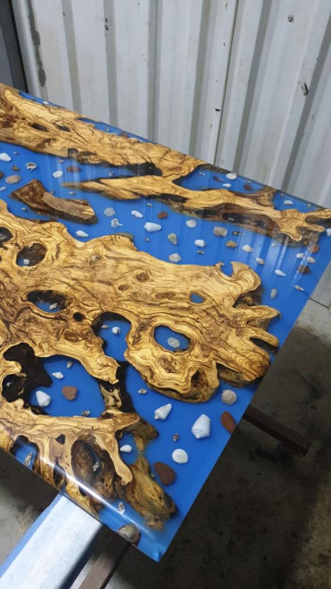 Epoxy Table - Custom 51" X 31" Olive Tree Ocean Blue Epoxy River Dining ...