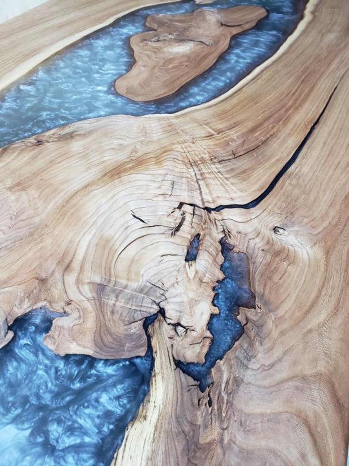 Custom 80" X 40" Walnut Blue River Epoxy Dining Table, Dolphin Grey ...