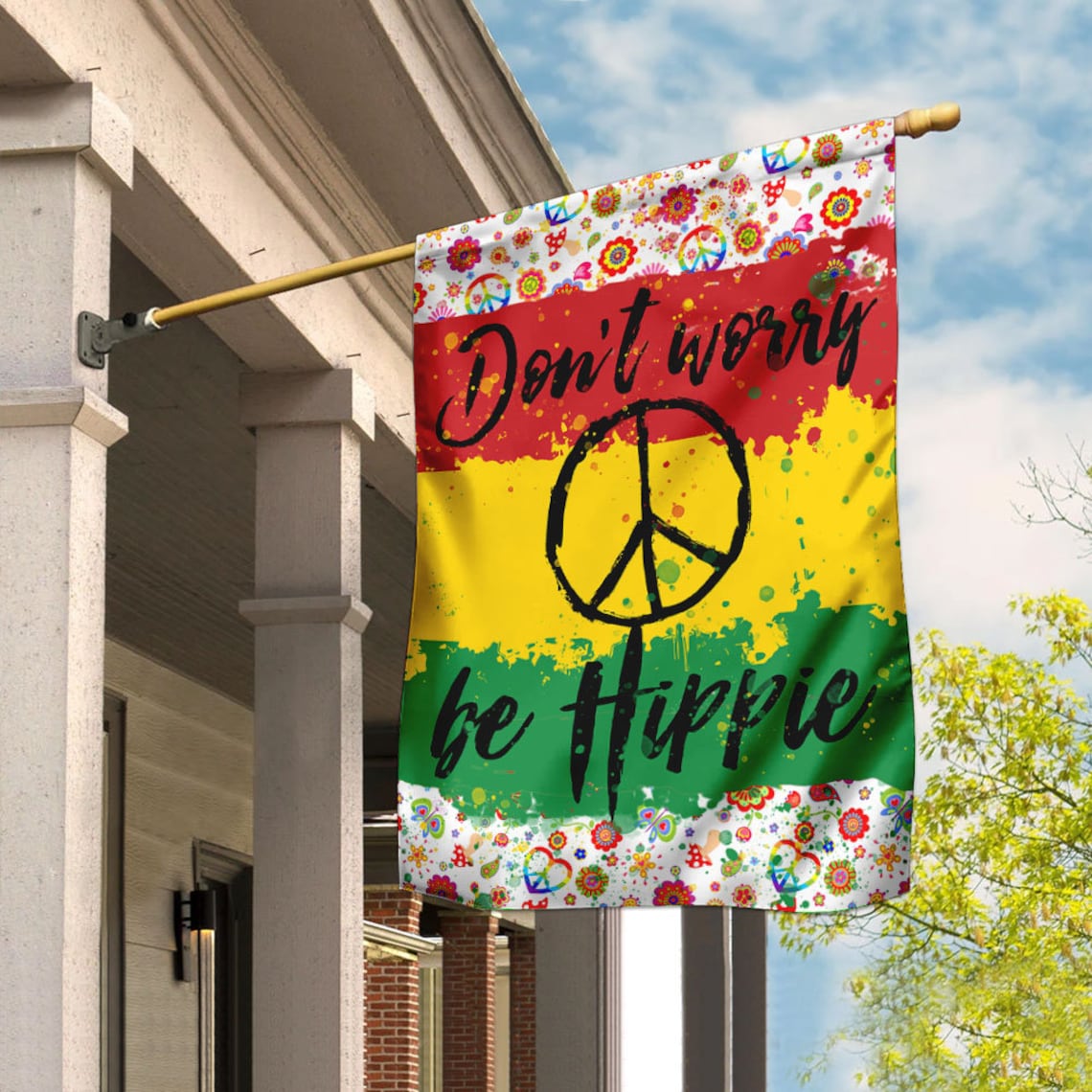 Dont Worry Be Hippie Flag Garden Flag peace flag House | Etsy