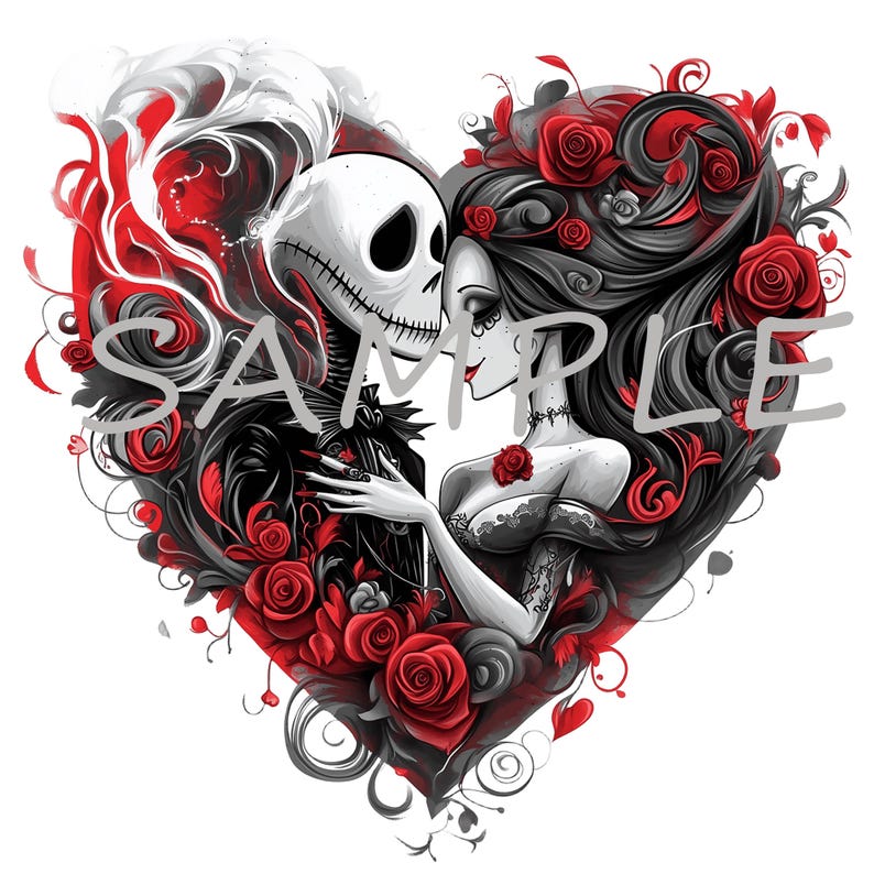 Jack and Sally Dark Gothic Romance Art Print - Skeleton & Bride Embrace ...