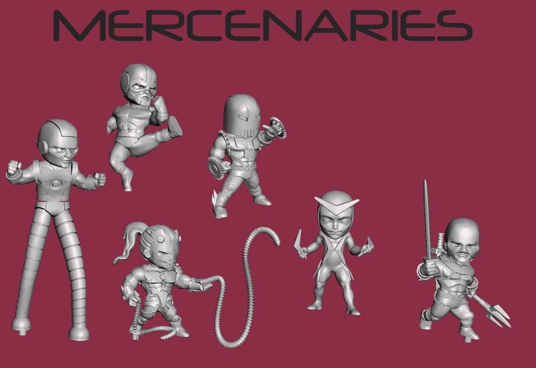 MERCENARIES SINGLES Custom Chibi Figure Unpainted 3D Print Marvel ...