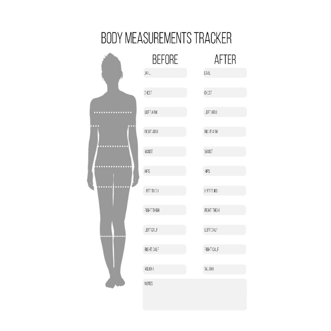 Body Measurements Tracker, Printable Planner, Planner Insert, Daily ...