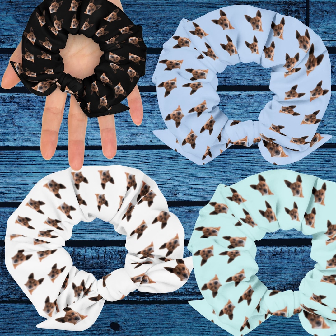 Personalized Dog Faces Scrunchie, Custom Pet Hair, Customized Face ...