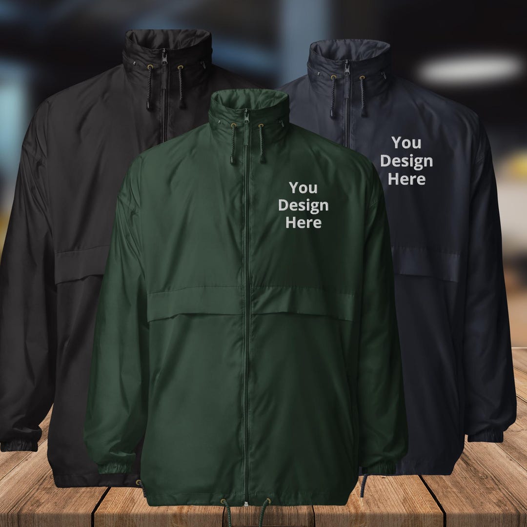 Personalized Embroidered Waterproof Rain Jacket, Unisex Windbreaker ...