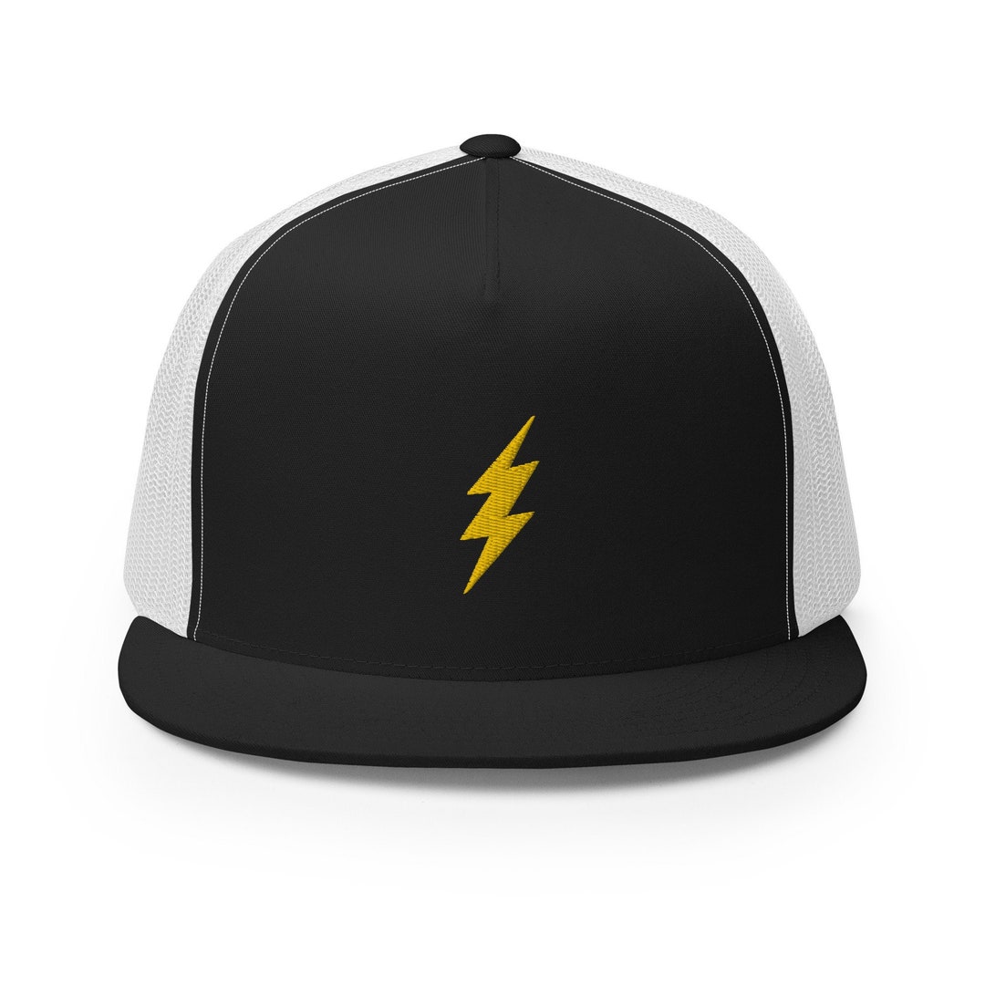 Lightning Bolt Embroidered Trucker Cap, Yellow Flash Lightning Bolt Cap ...