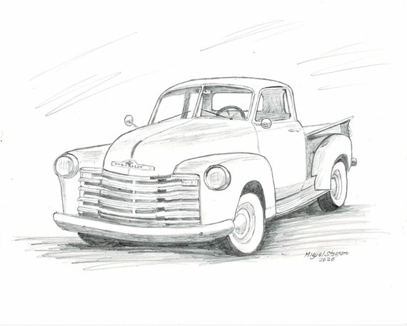 ORIGINAL Chevrolet Pickup 1953/pencil Drawing/car Pencil - Etsy